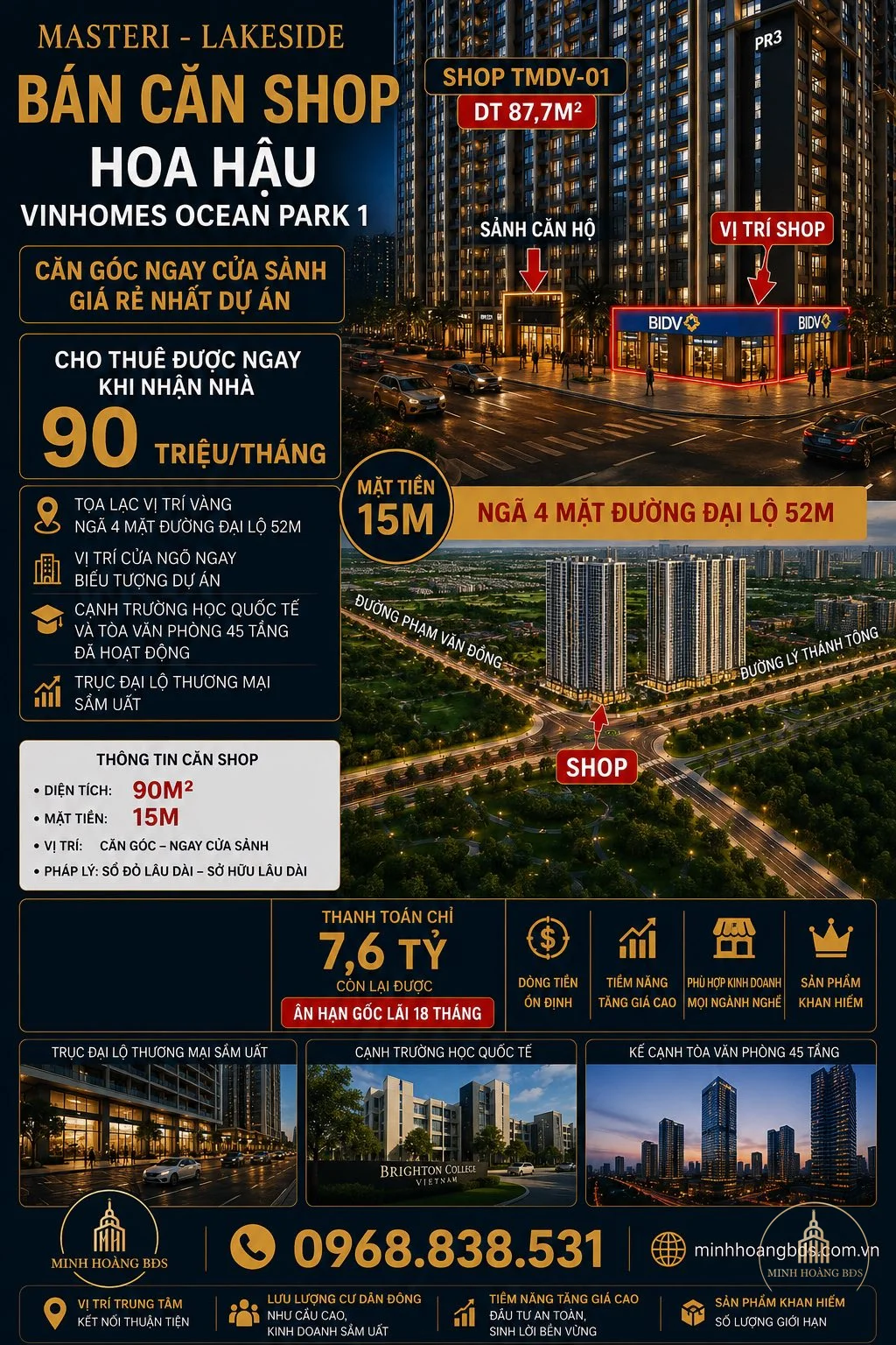 Bán căn Shop góc Hoa Hậu Tòa L3 Masteri Lake Side Ocean Park 1 – Minh ...